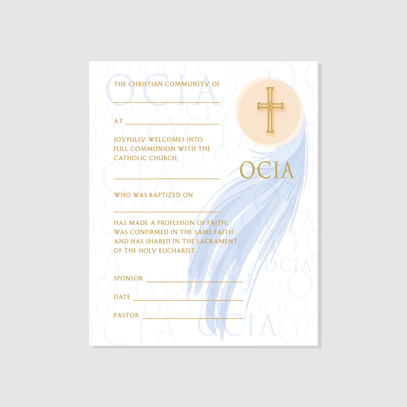 OCIA Profession of Faith Certificate - Altar + Home