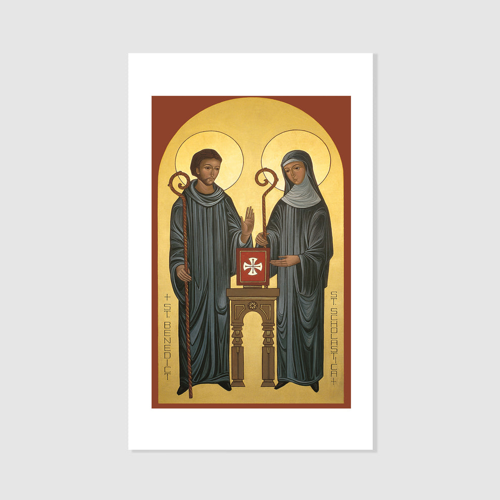 St. Scholastica and St. Benedict Icon Holy Card - Altar + Home